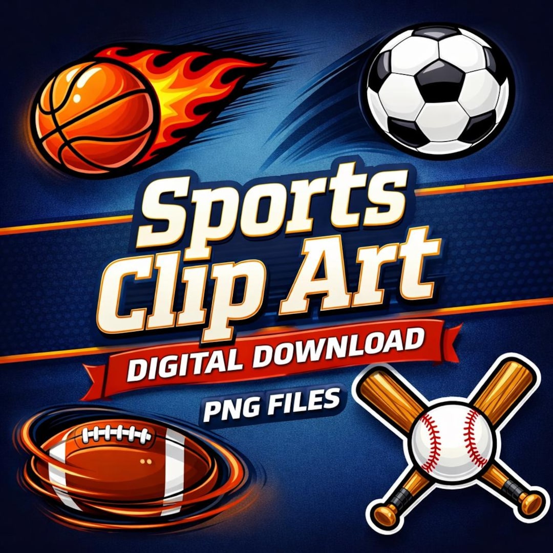 Athletic Sports Clipart PNG Bundle | Football, Basketball, Soccer ...