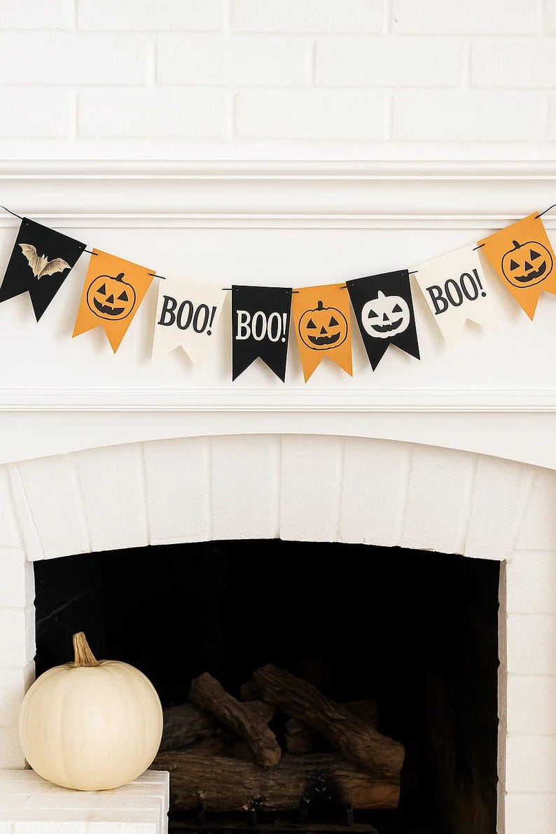 Halloween Garland “BOO” Banner | Pumpkin Bat Pennant Bunting | DIY ...