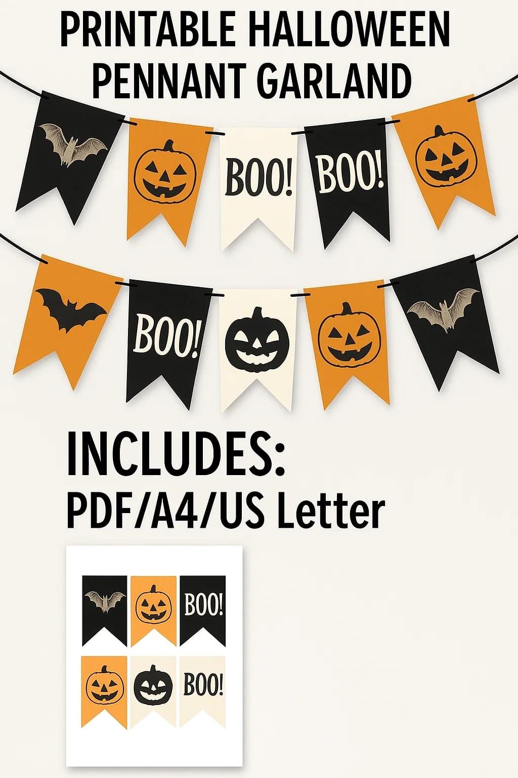Halloween Garland “BOO” Banner | Pumpkin Bat Pennant Bunting | DIY ...