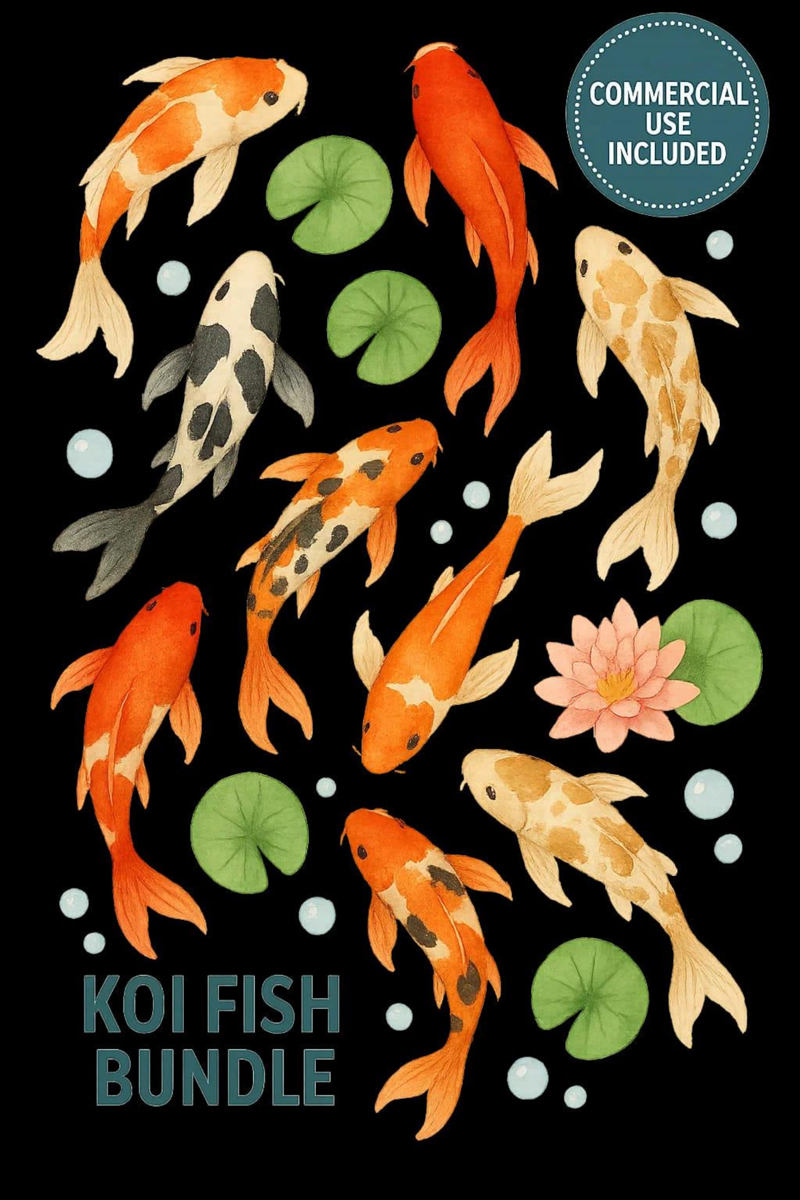 Watercolor Koi Fish Clipart Bundle: Japanese Art (digital Download ...
