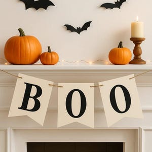 Halloween Garland “BOO” Banner | Pumpkin Bat Pennant Bunting | DIY ...