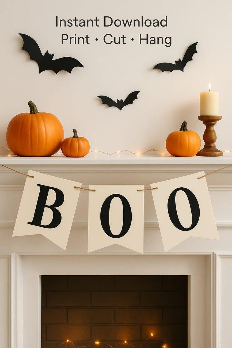 Halloween Garland “BOO” Banner | Pumpkin Bat Pennant Bunting | DIY ...