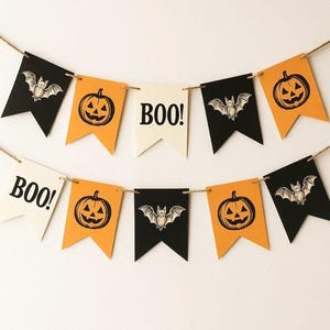Halloween Garland “BOO” Banner | Pumpkin Bat Pennant Bunting | DIY ...