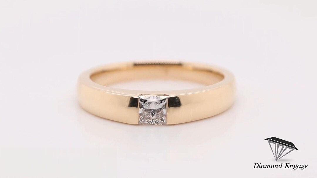 Classic Men's Solitaire Ring, 1 CT Princess Cut Colorless Moissanite ...