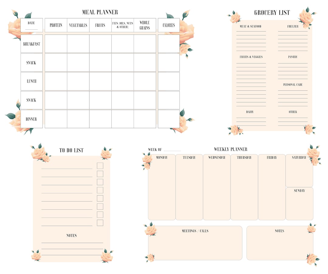 Meal Planner, Weekly Planner, Grocery List and to Do List Printable ...