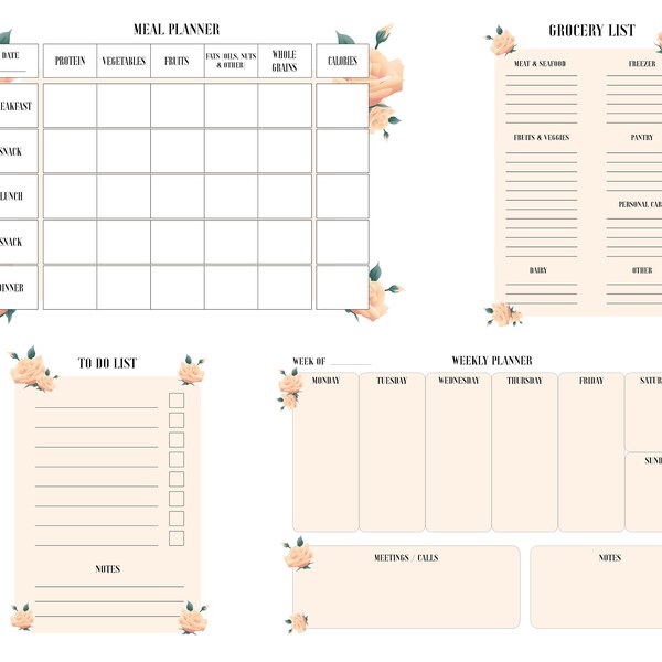 Meal Planner, Weekly Planner, Grocery List and to Do List Printable ...