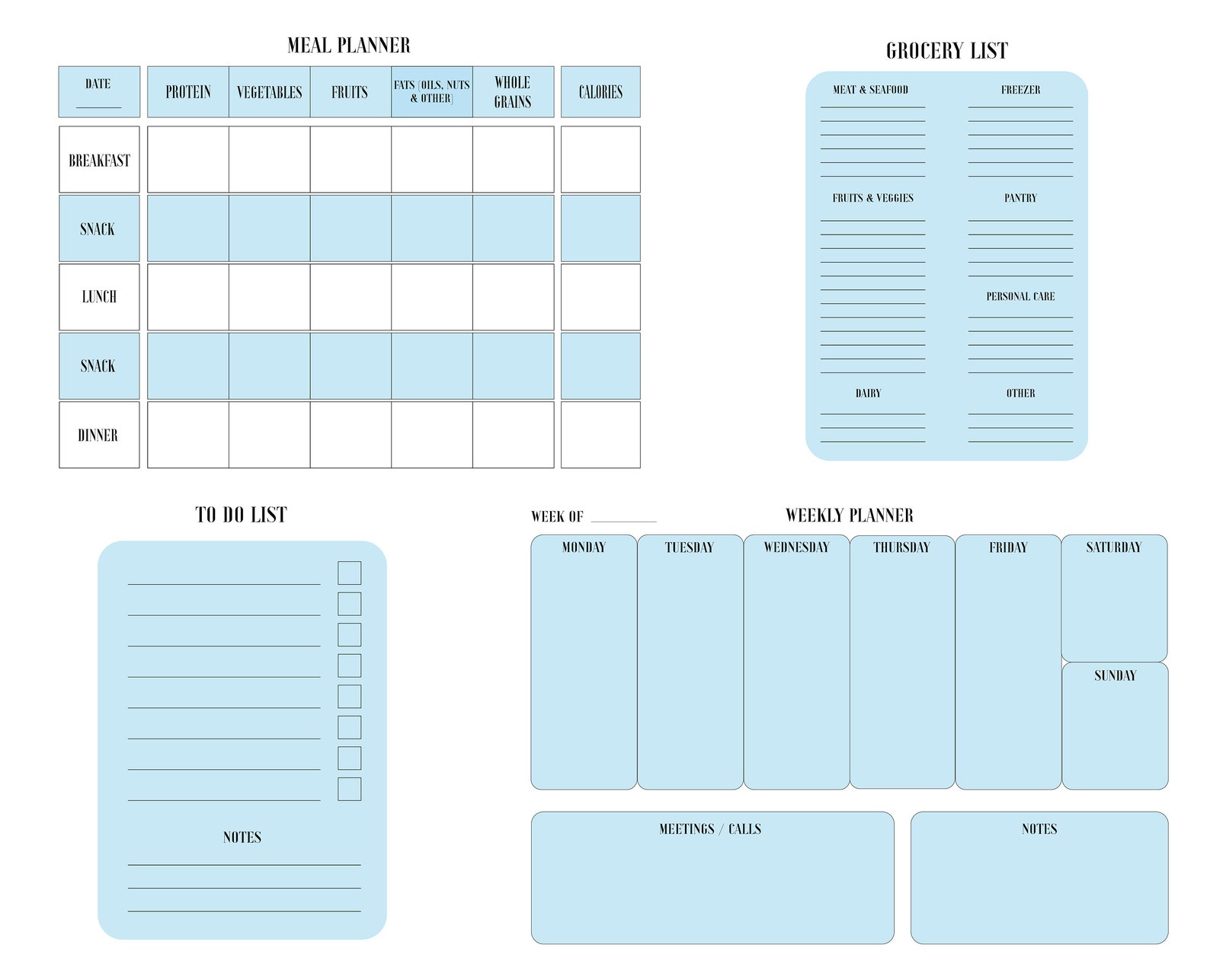 Meal Planner, Weekly Planner, Grocery List and to Do List Printable ...