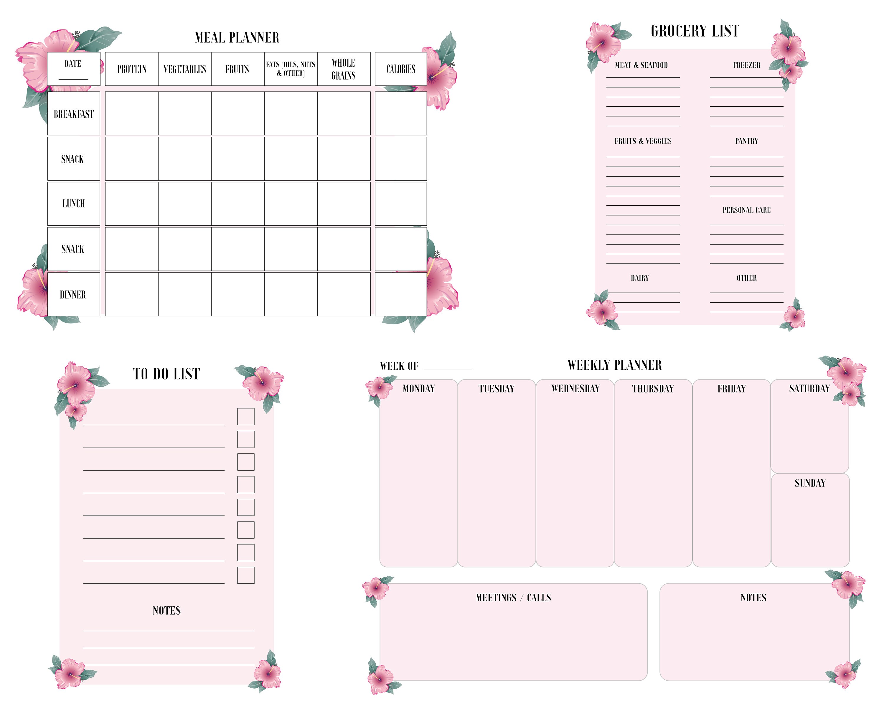Meal Planner, Weekly Planner, Grocery List and to Do List Printable ...