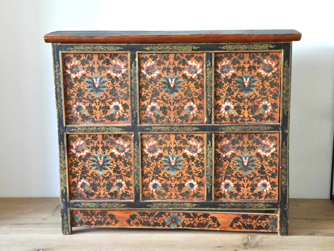 Antique Tibetan Dresser Sideboard, Vintage Asia Cabinet, Nepalese ...