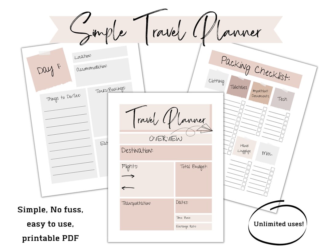 Printable PDF Travel Planner, Travel Itinerary, Travel Organizer ...