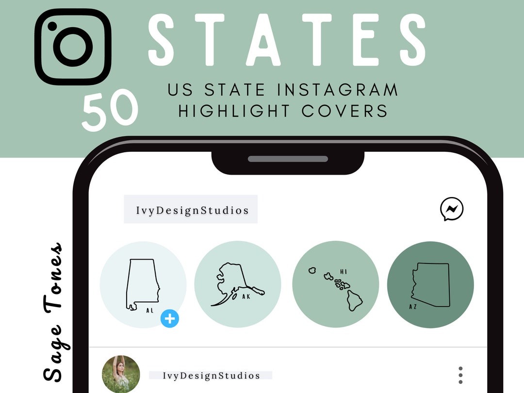 Sage Tones, 50 US States, Instagram Story Highlight Covers, 204 ...