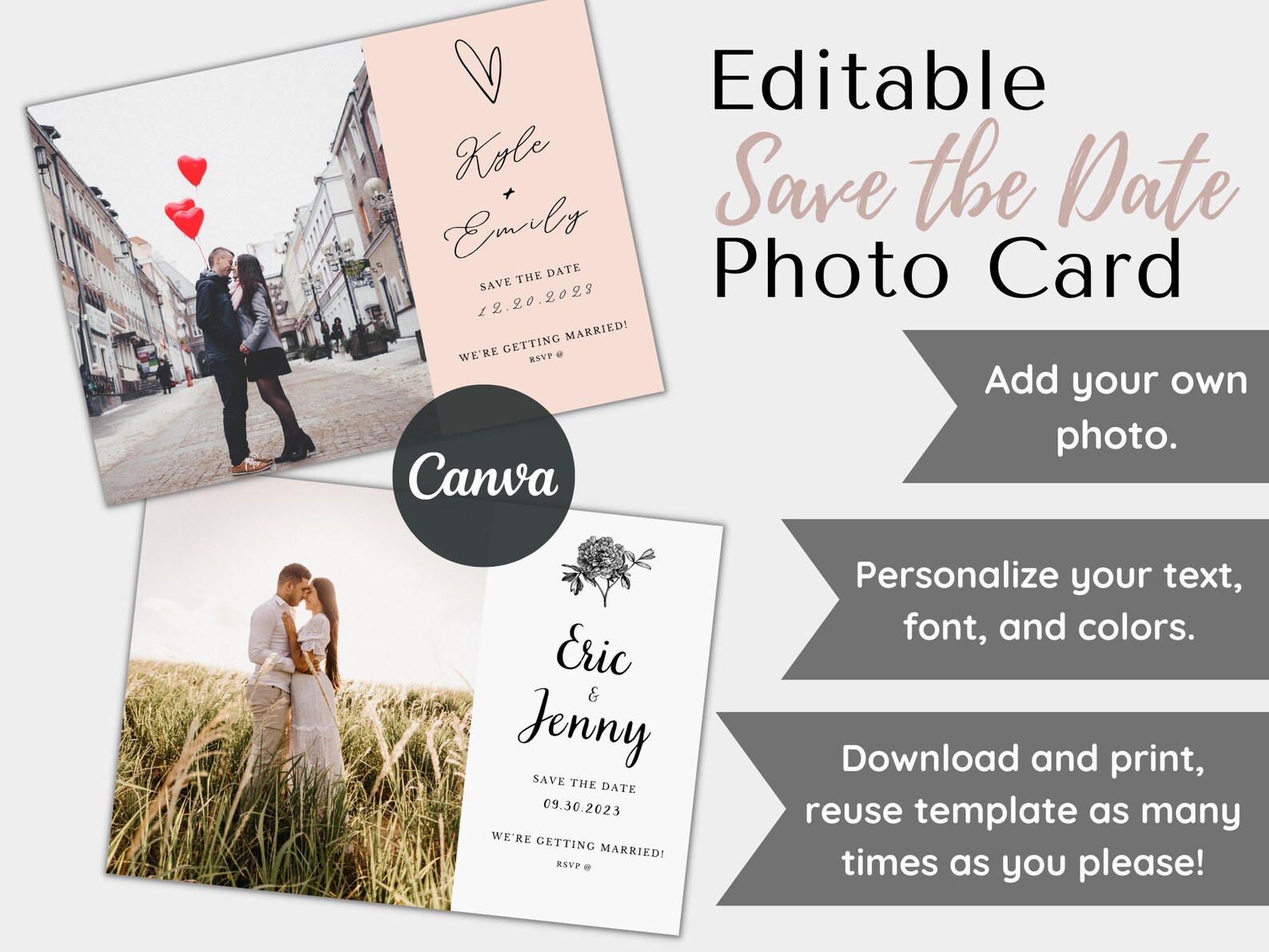 Printable Save the Date Photo Card Editable Photo Card - Etsy