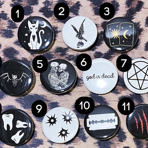 Punk Pins Pinback Punk Buttons Goth Pins Occult Bones - Etsy