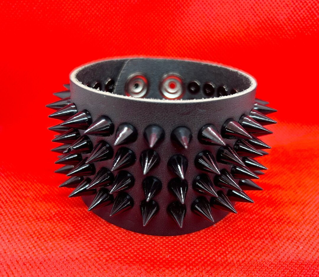 Black Spiked Leather Bracelet Punk Spike Bracelet Spiked Wristband Goth ...