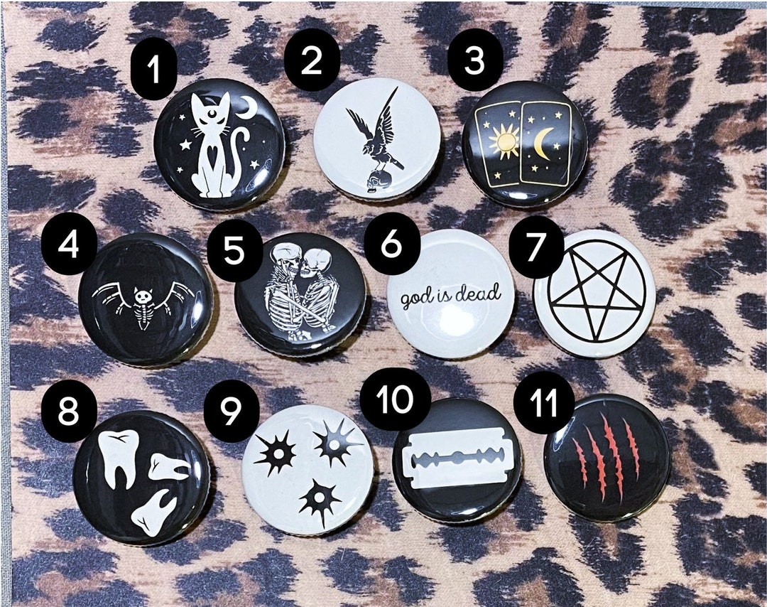 Punk Pins - Pinback Punk Buttons - Goth Pins - Occult Bones Skeletons ...