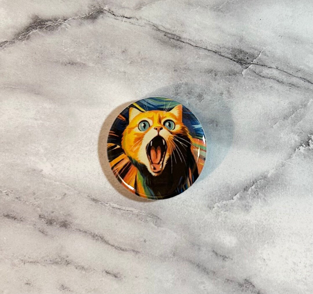 The Scream Cat Pin - the Scream Button - Cat Punk Button - Funny Cat ...