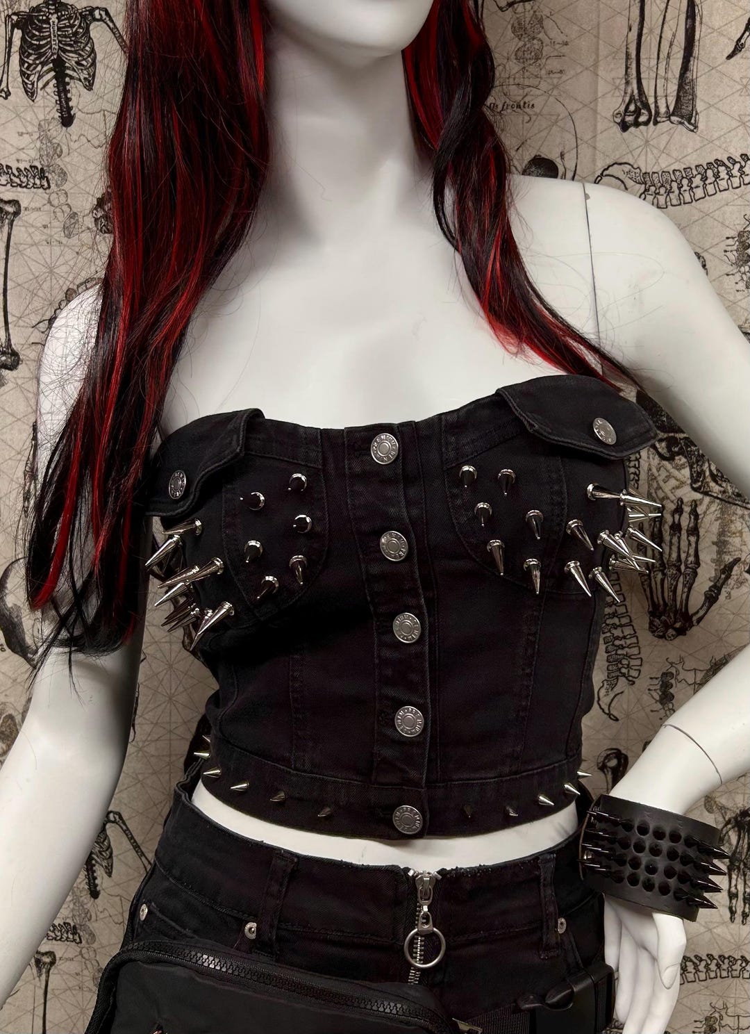 Spiked Crop Top - Womens Medium Punk Shirt - Womens Punk Clothing ...