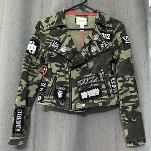 Punk Rock Battle Jacket - Womens Small Camo Jacket With Punk Patches ...