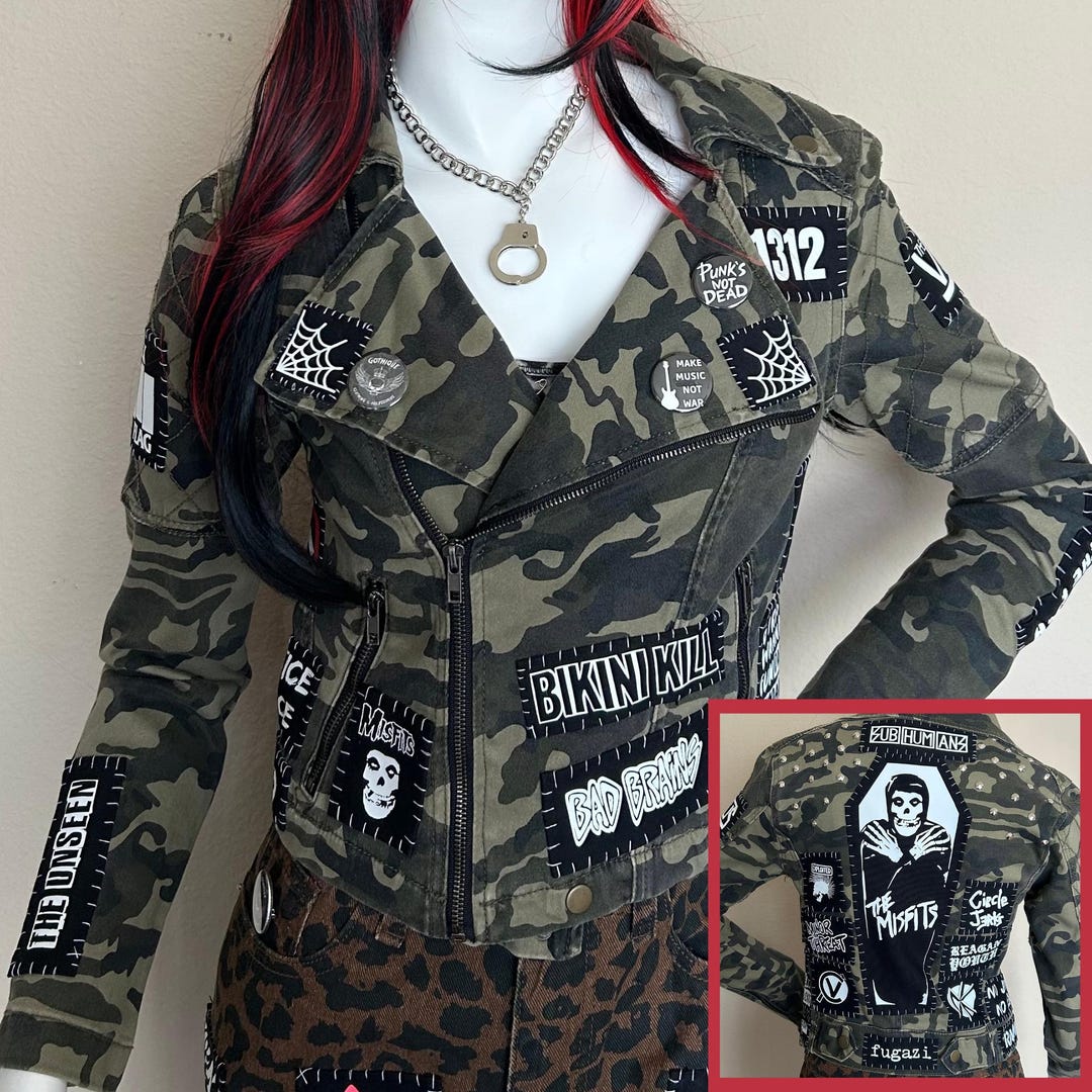 Punk Rock Battle Jacket - Womens Small Camo Jacket With Punk Patches ...