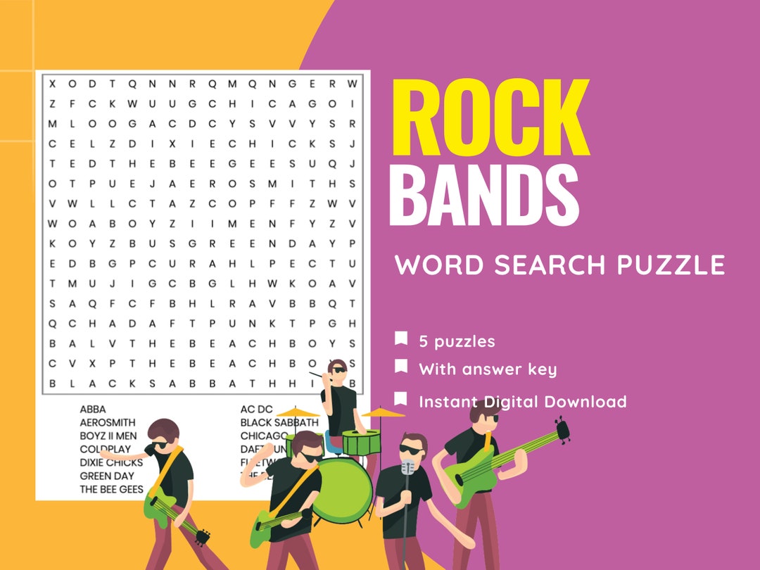 Rock Band Word Search Themed Puzzles Printable PDF 5 - Etsy