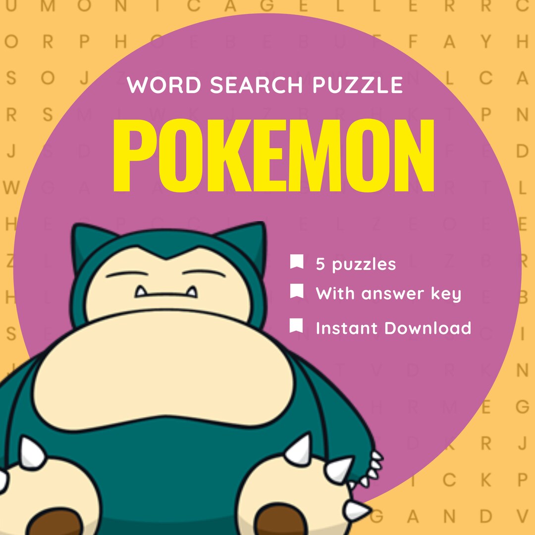 Pokemon Word Search Themed Puzzles - Printable PDF - 5 Puzzles and ...