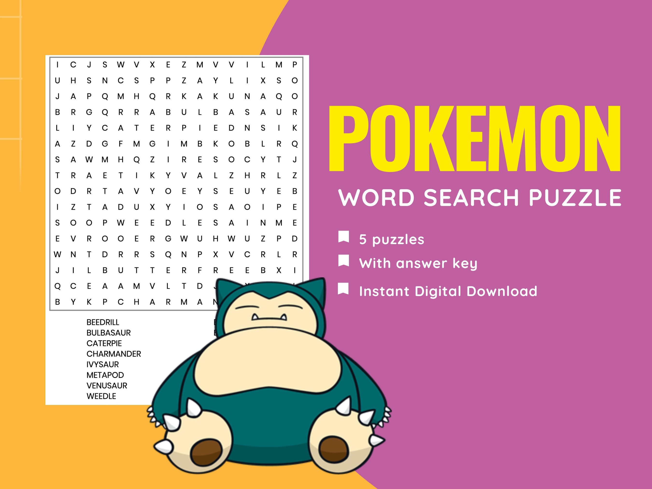 Pokemon Word Search Themed Puzzles - Printable PDF - 5 Puzzles and ...
