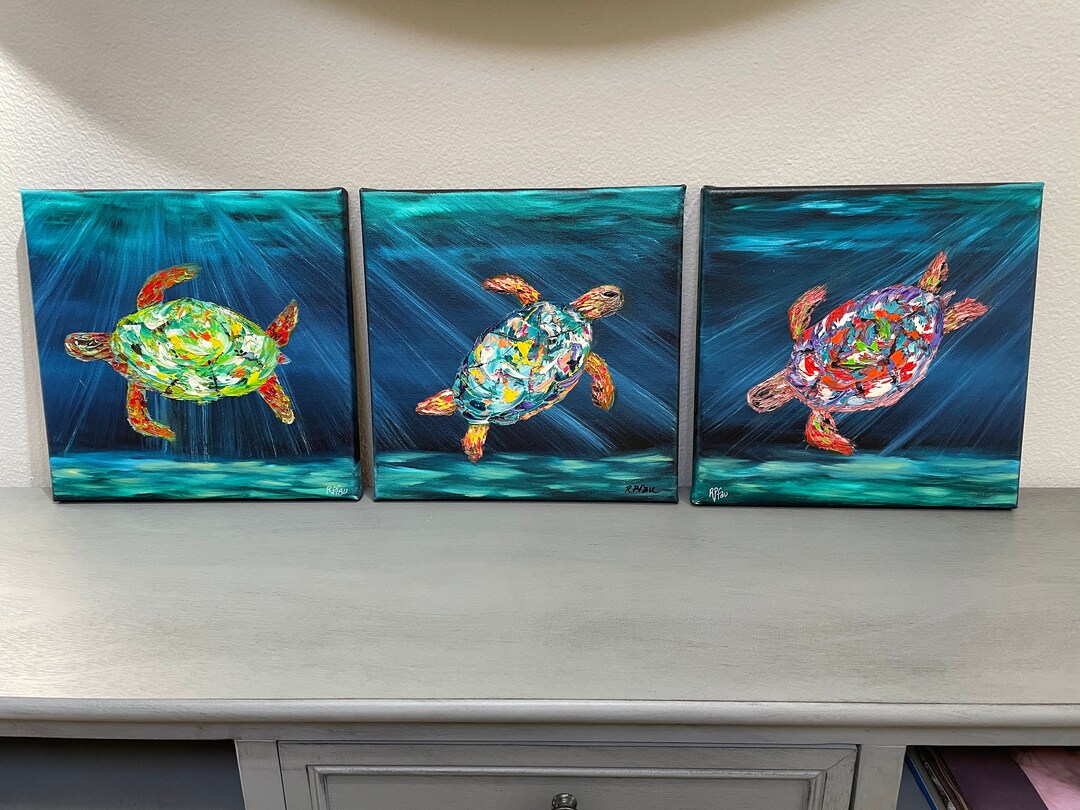 The Three Amigos Turtle Trio, Original Oil on Canvas Painting by ...