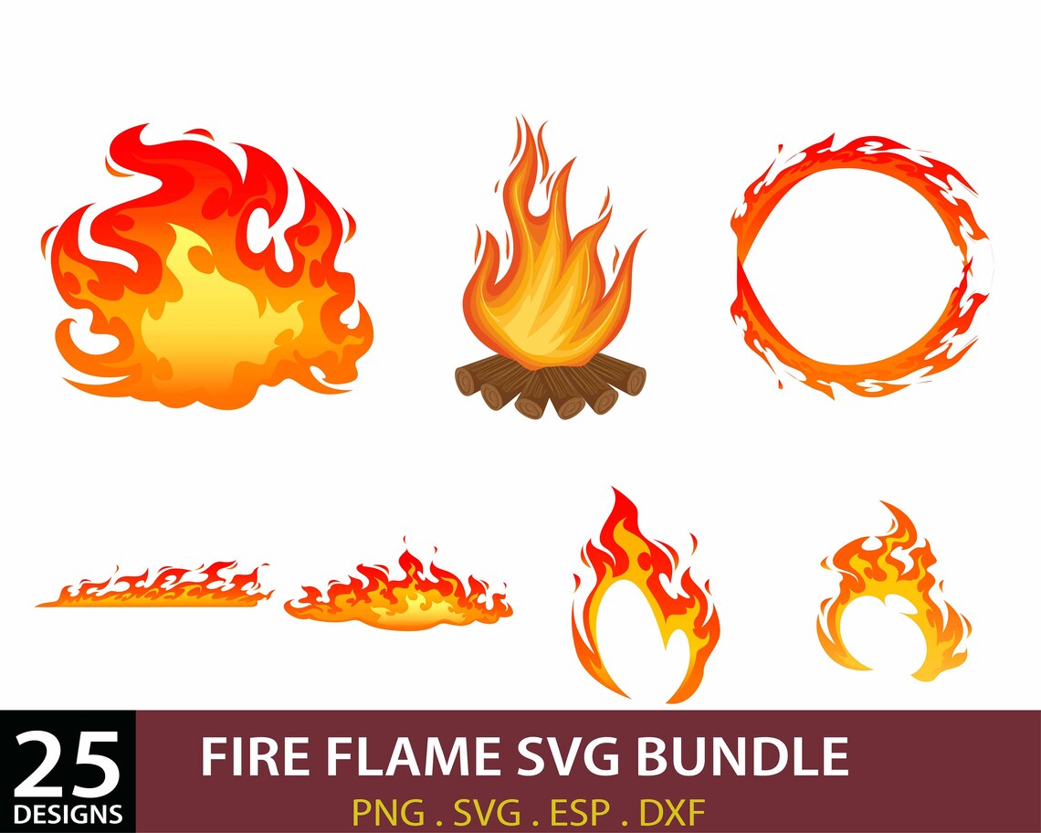Fire Flame Svg Bundle, Fire Svg, Flames Svg, Campfire Svg, Fire Clipart ...