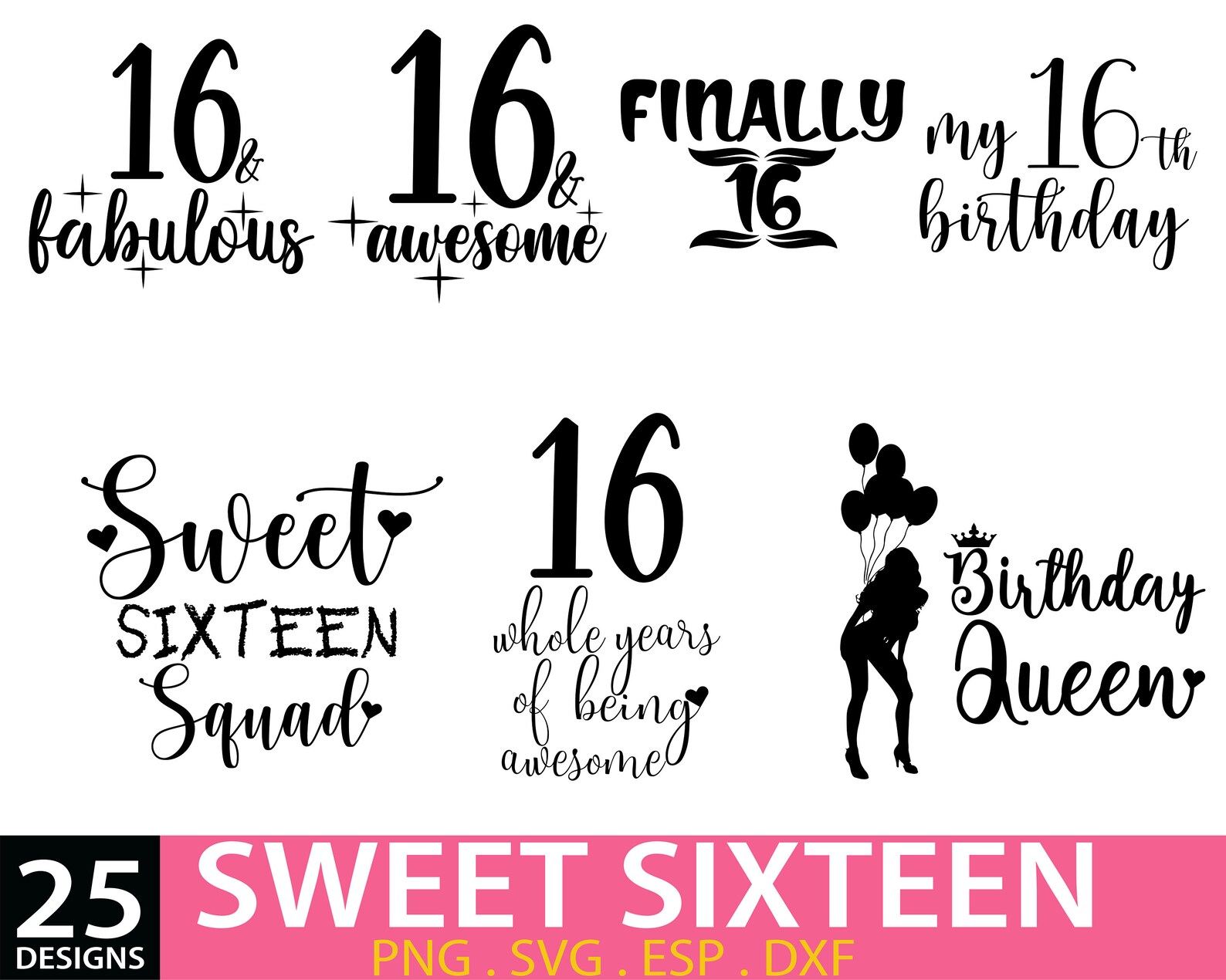 Sweet 16 SVG Editable Bundle Sweet Sixteen Svg Sweet 16 SVG - Etsy
