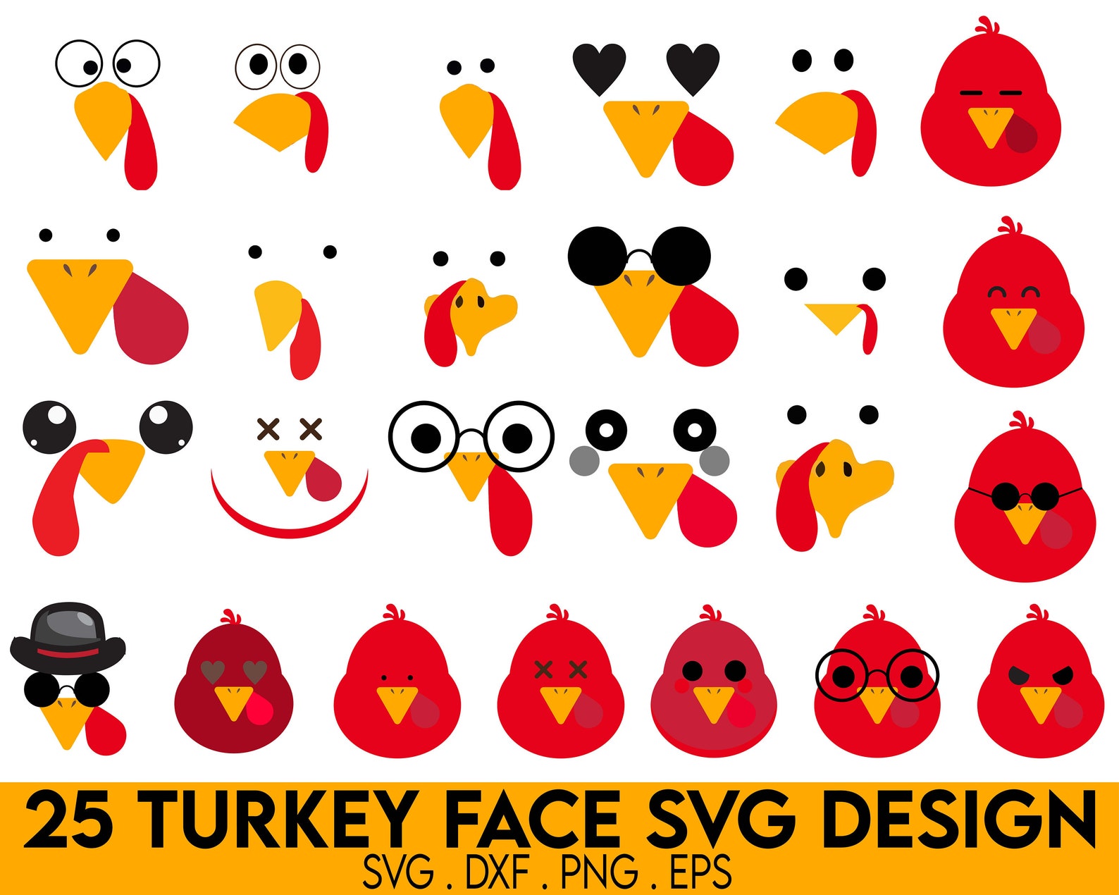 Turkey Face SVG Bundle, Turkey Faces Svg, Turkey Face SVG, Thanksgiving ...
