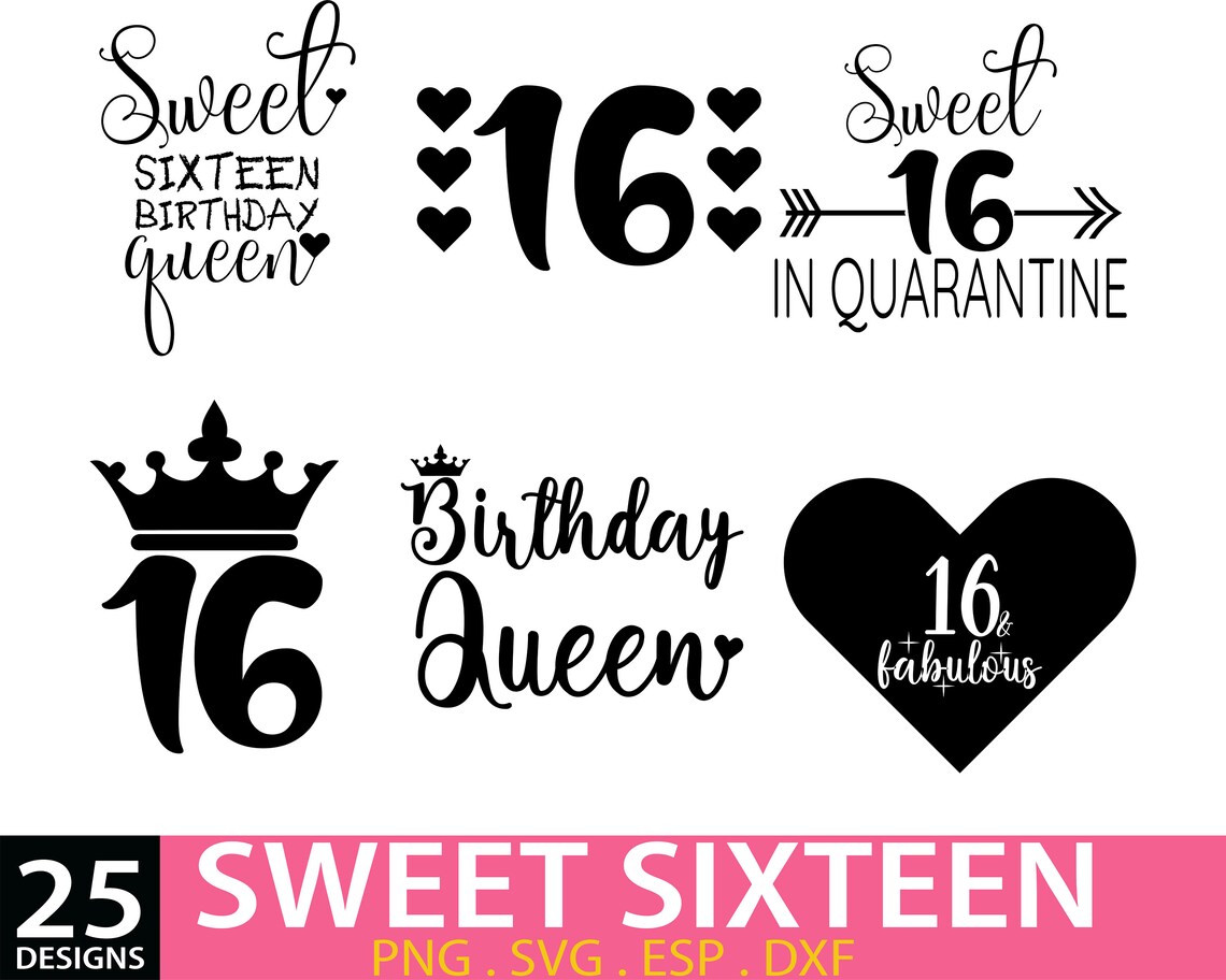 Sweet 16 SVG Editable Bundle Sweet Sixteen Svg Sweet 16 SVG - Etsy