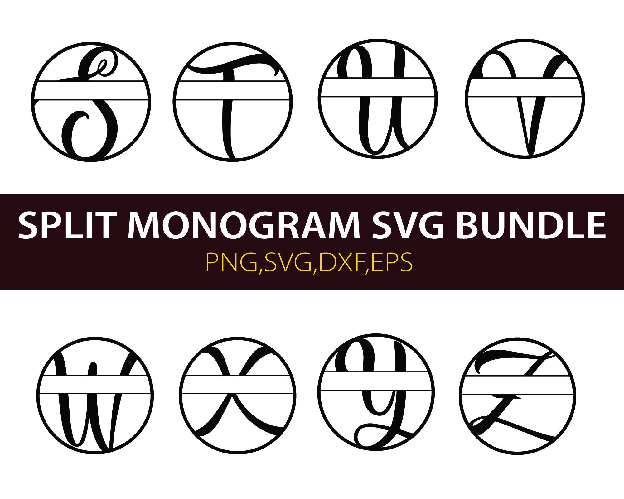 Circle Split Monogram Alphabet SVG, PNG, Split Monogram Alphabet, Split Monogram Font, Family ...