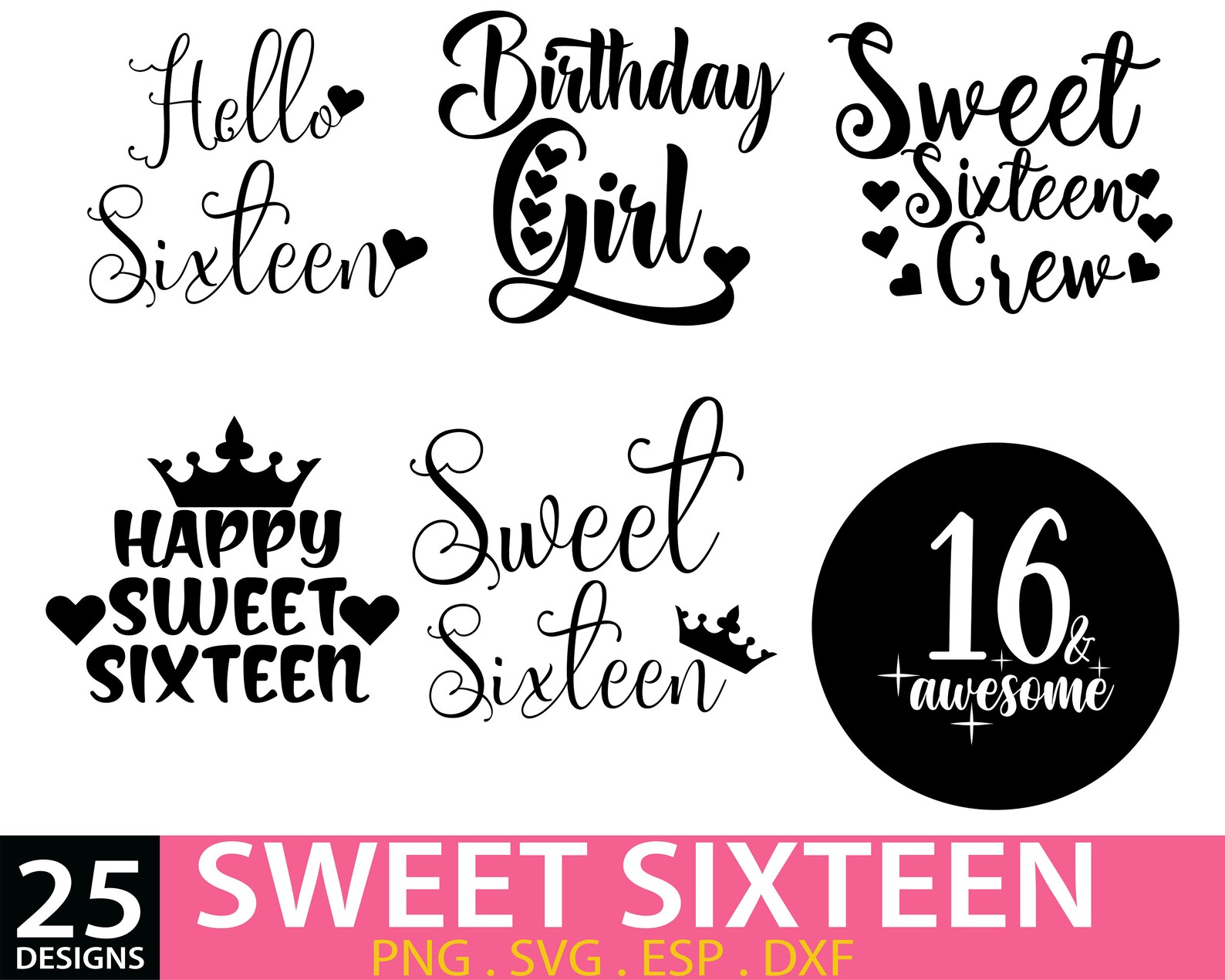 Sweet 16 SVG Editable Bundle Sweet Sixteen Svg Sweet 16 SVG - Etsy