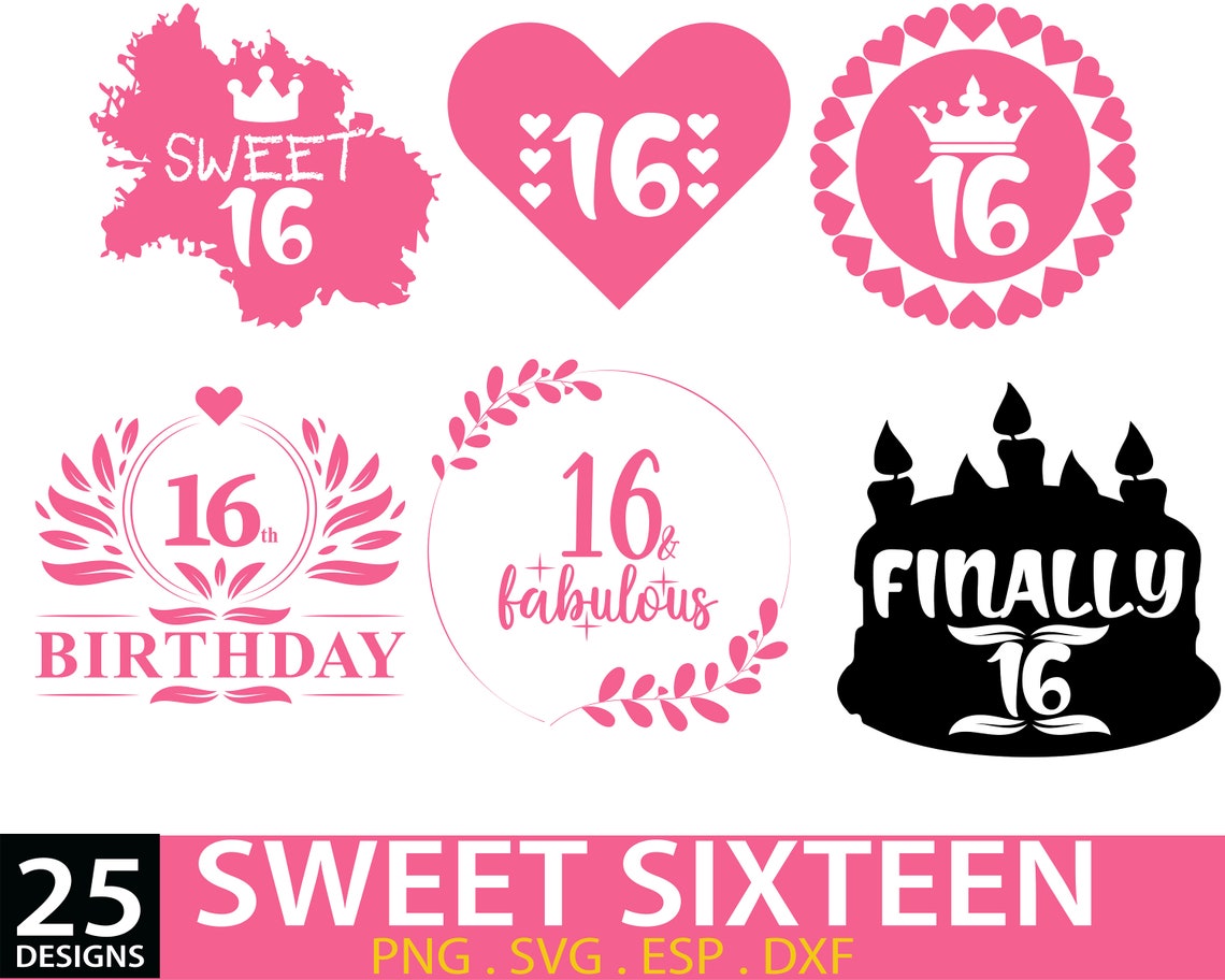Sweet 16 SVG Editable Bundle Sweet Sixteen Svg Sweet 16 SVG - Etsy