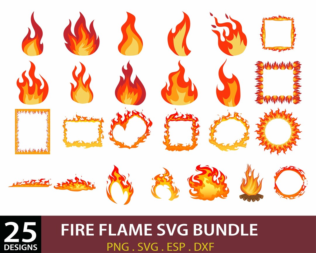 Fire Flame Svg Bundle, Fire Svg, Flames Svg, Campfire Svg, Fire Clipart ...