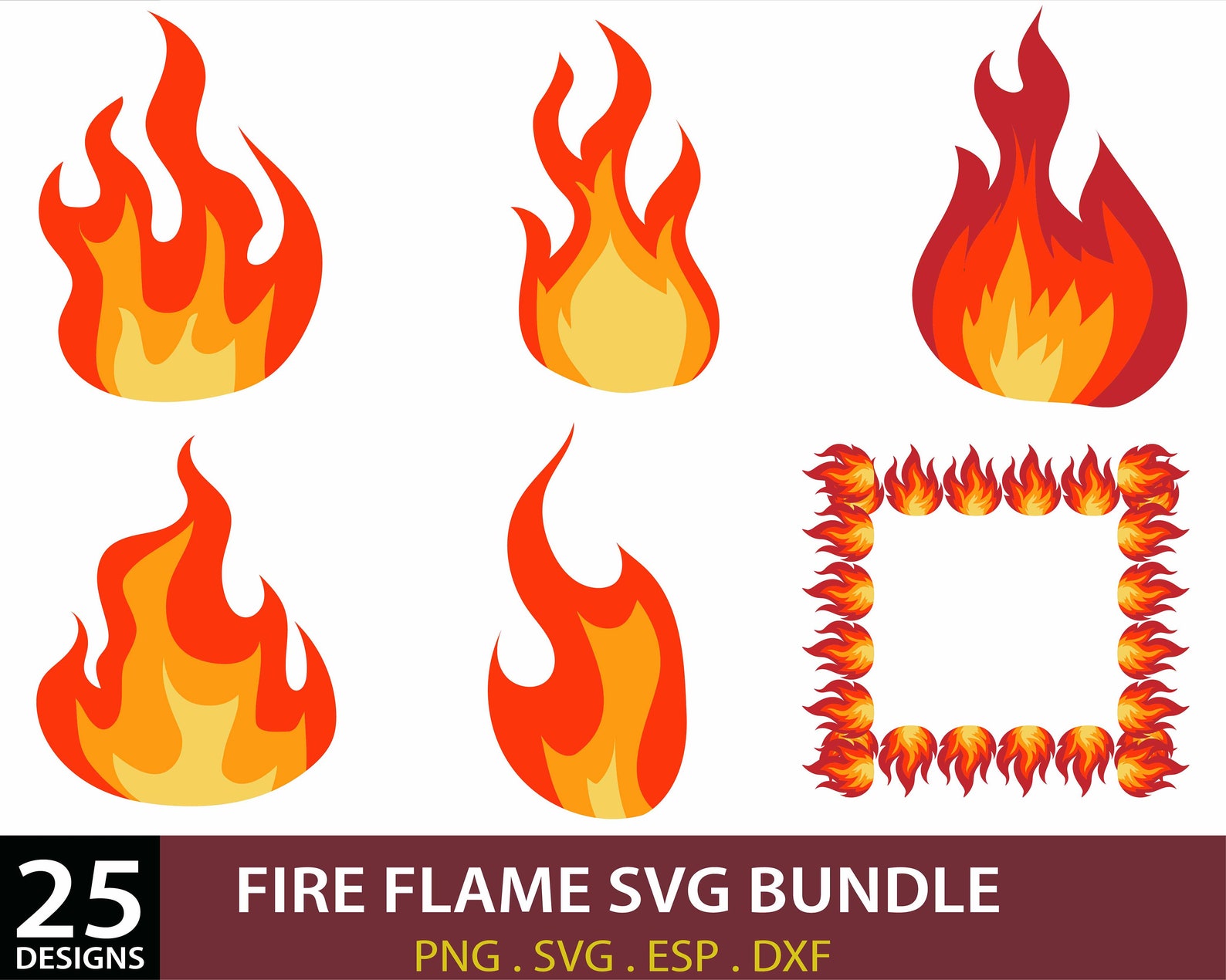 Fire Flame Svg Bundle, Fire Svg, Flames Svg, Campfire Svg, Fire Clipart ...
