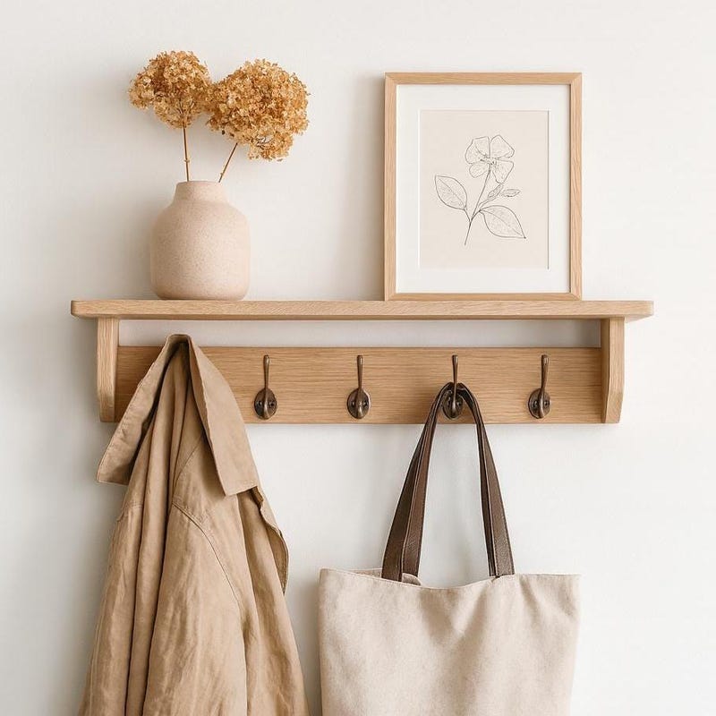 Oak Coat Rack Brass Hook - Etsy UK