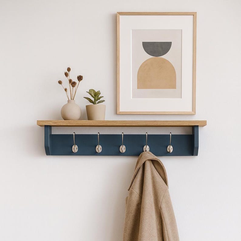 Navy Blue Coat Rack With Shelf | Handmade Wooden Wall Storage ...