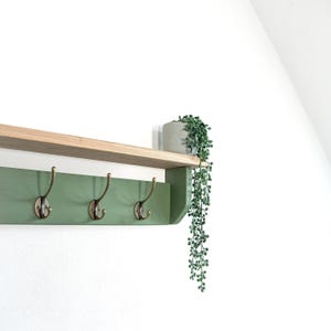 GREEN COAT RACK With Shelf (dark Wax, 10cm Deep), Shelf With Hooks ...