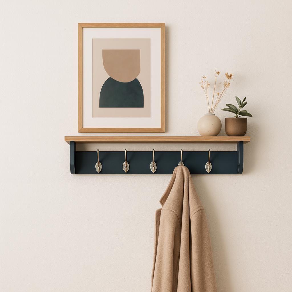 Navy Blue Coat Rack With Shelf | Handmade Wooden Wall Storage ...