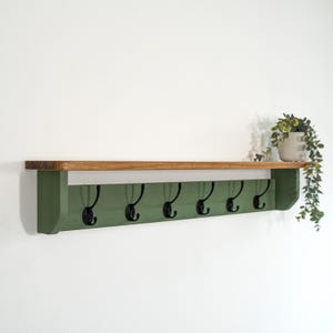 GREEN COAT RACK With Shelf (dark Wax, 10cm Deep), Shelf With Hooks ...