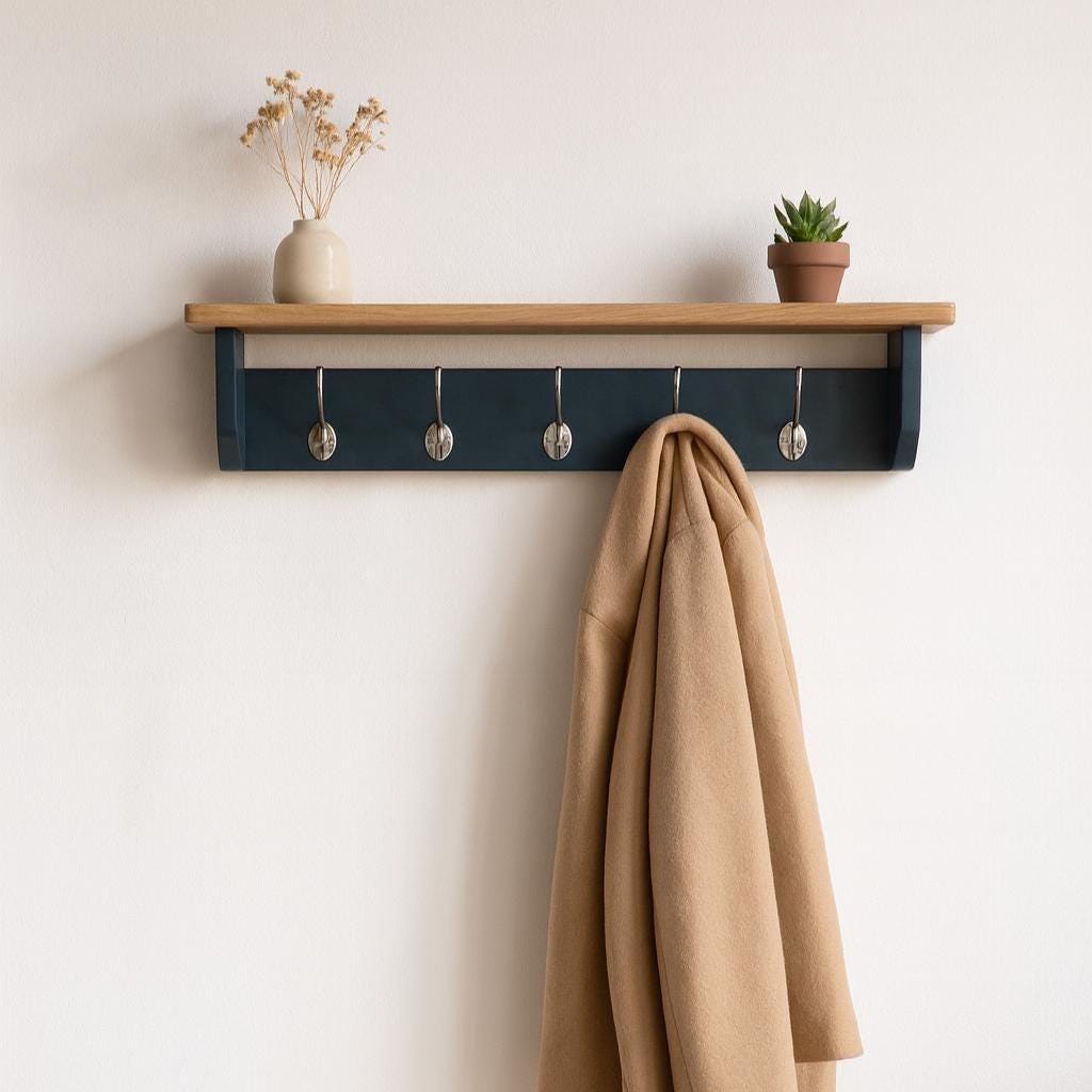 Navy Blue Coat Rack With Shelf | Handmade Wooden Wall Storage ...