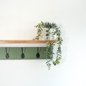 GREEN COAT RACK With Shelf (dark Wax, 10cm Deep), Shelf With Hooks ...