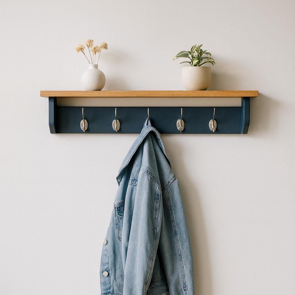 Navy Blue Coat Rack With Shelf | Handmade Wooden Wall Storage ...