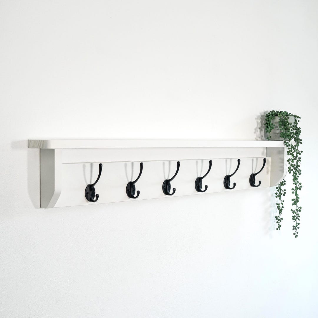 All WHITE COAT RACK, Coat Rack With Shelf, Black Hooks, Silver Hooks ...