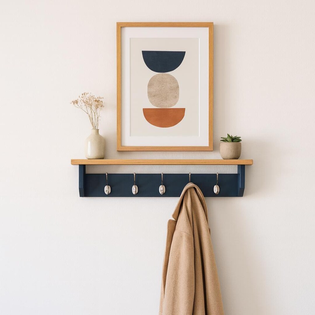 Blue Coat Rack With Shelf | Wall Shelf With Hooks | Handmade Wooden ...