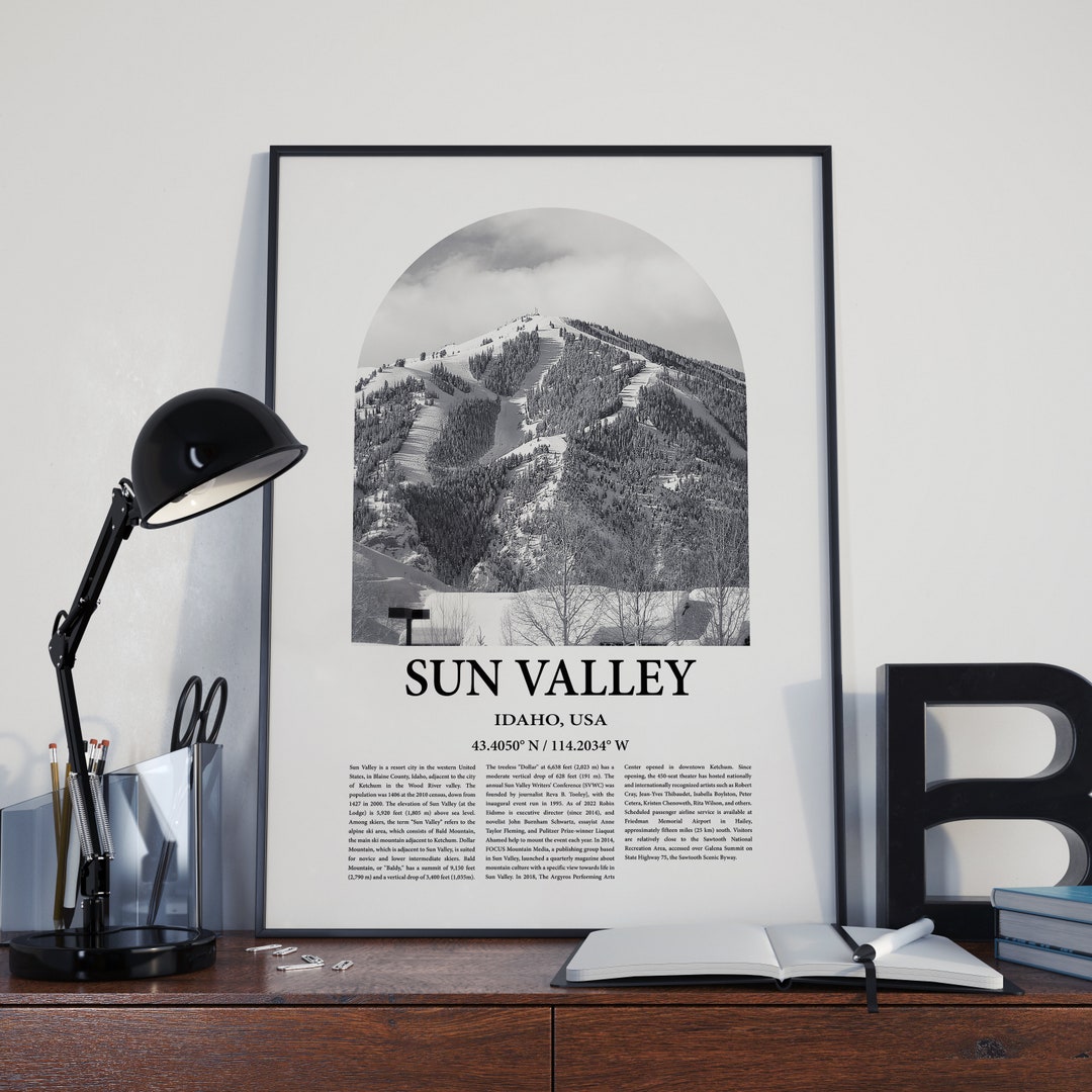 Sun Valley Poster Inspired Newspaper, Sun Valley Black and White Travel ...