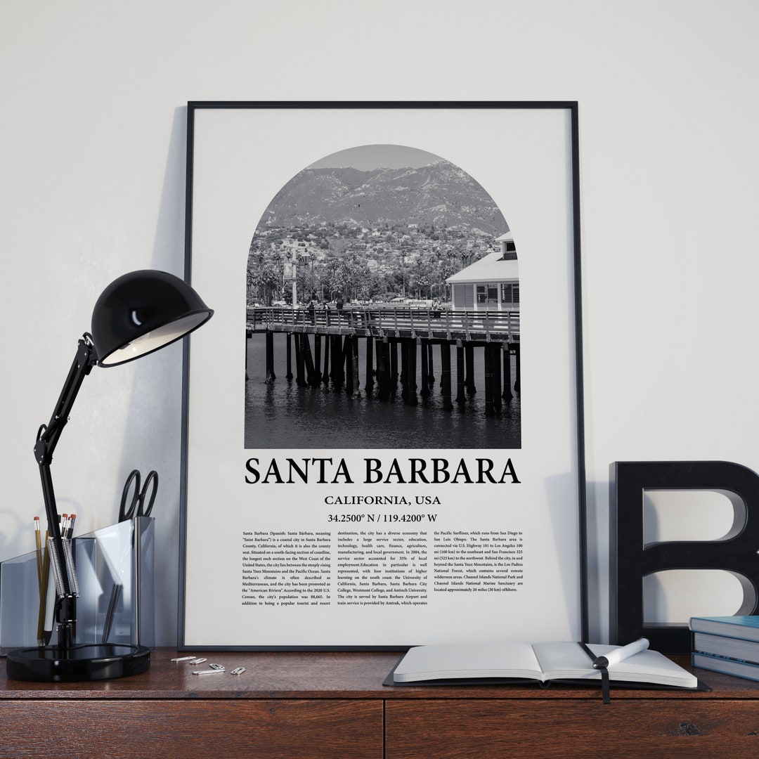 Santa Barbara Poster Inspired Newspaper, Santa Barbara Black and White ...