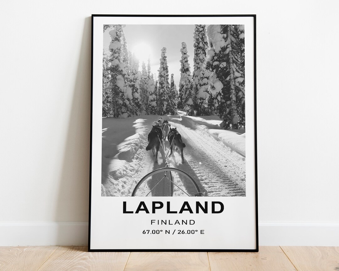 Lapland Travel Poster, Lapland Black and White Poster, Lapland ...
