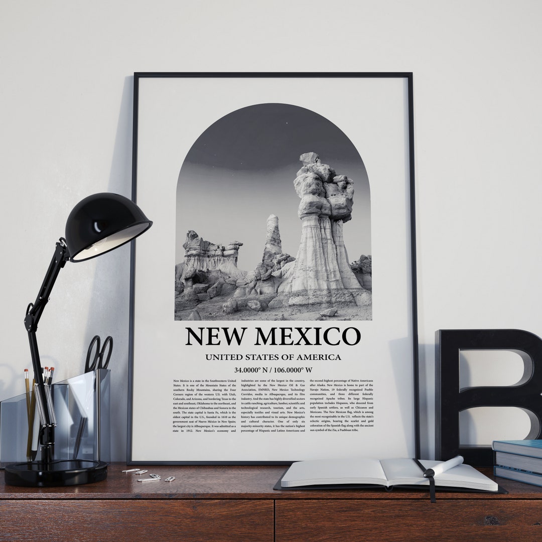 New Mexico Poster Inspired Newspaper, New Mexico Black and White Travel ...